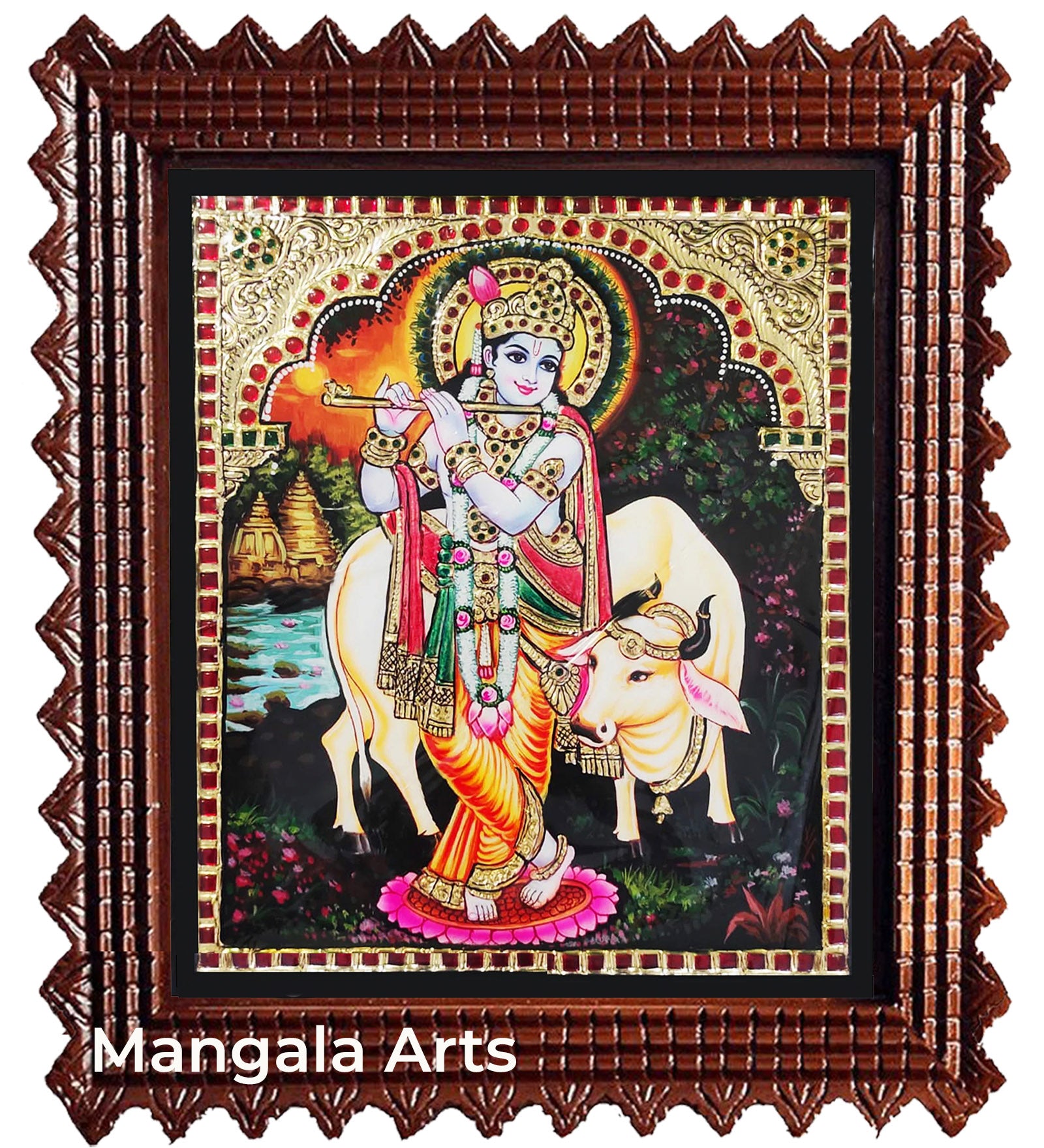 Krishna with Cow Tanjore Painting | Mangala Arts