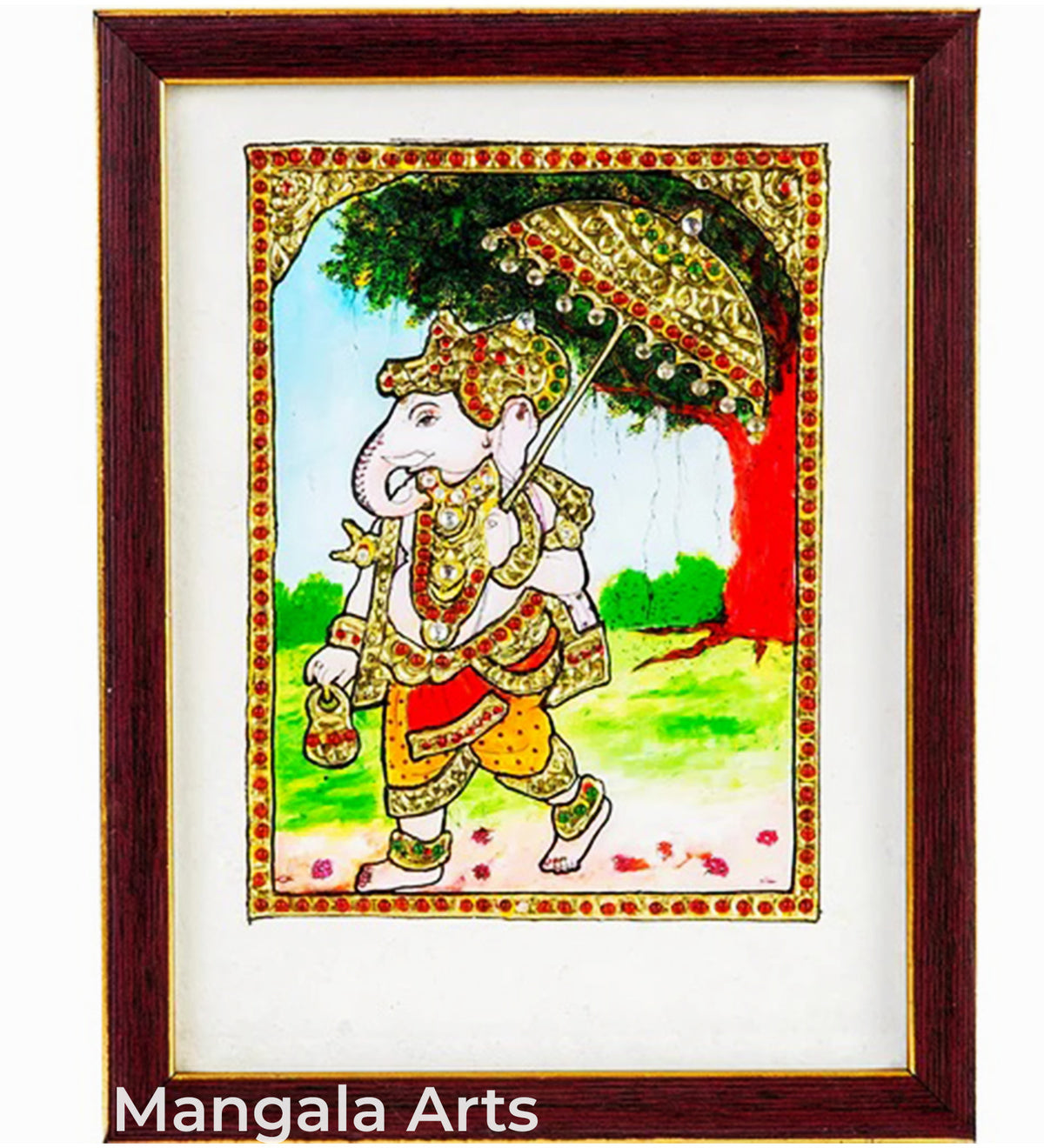 Umberlla ganesha Tanjore Acrylic Base Painting | Mangala Arts